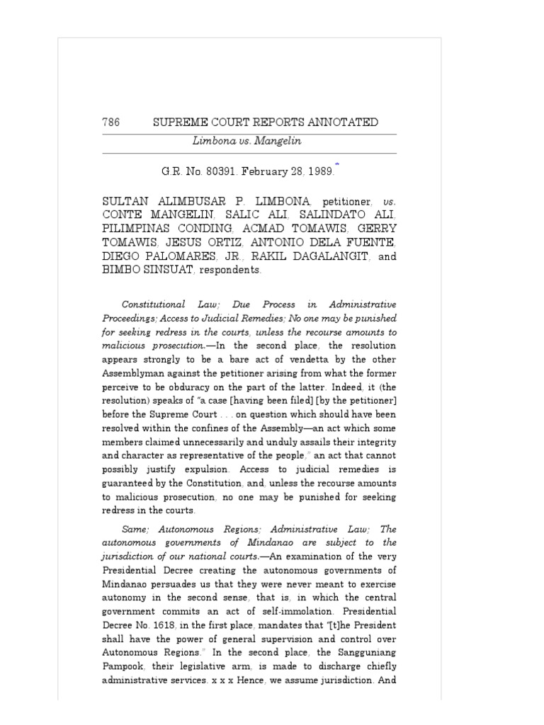 Limbona vs. Mangelin PDF | PDF | Autonomy | Government Information