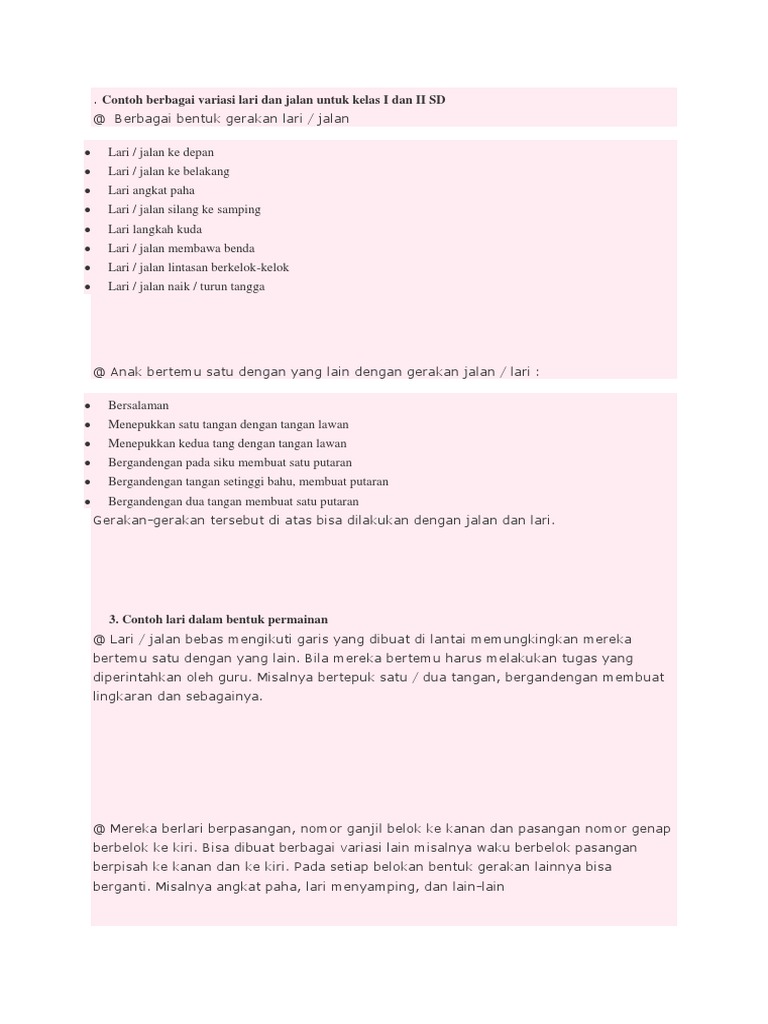 Contoh Berbagai Variasi Lari Dan Jalan Untuk Kelas I Dan II SD | PDF ...