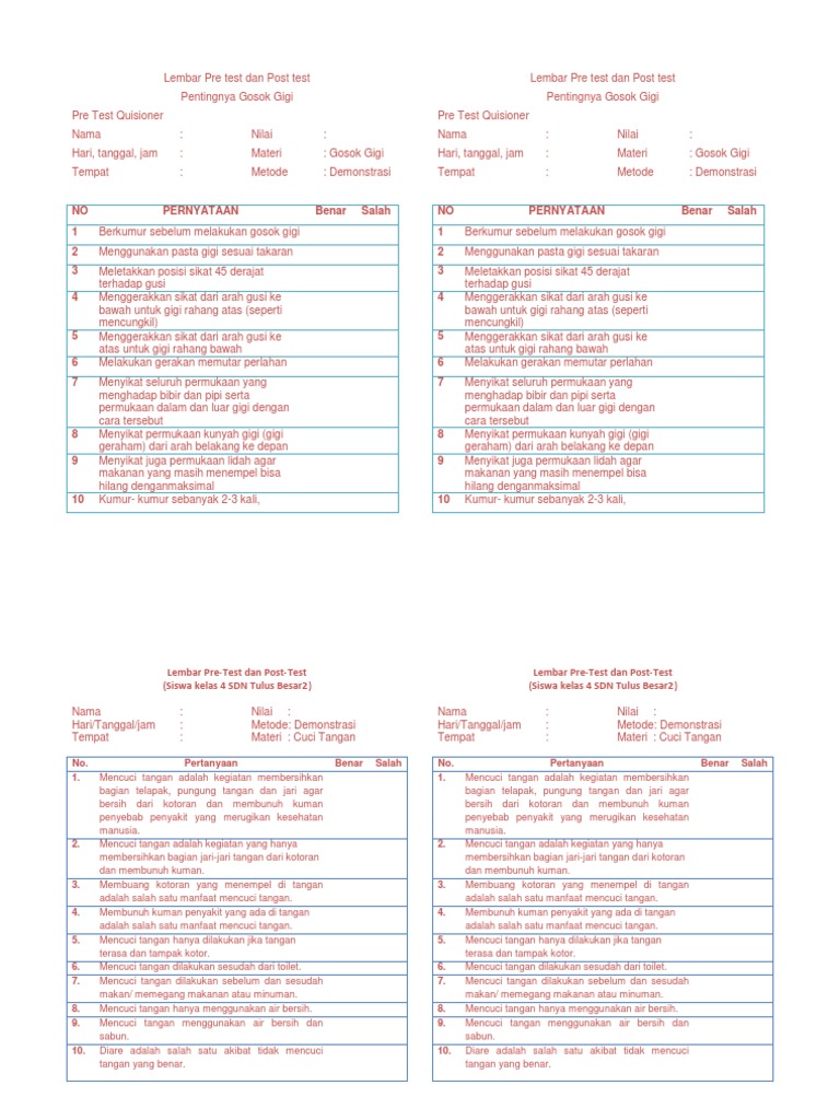 Pre-Test dan Post-Test Kesehatan Anak | PDF