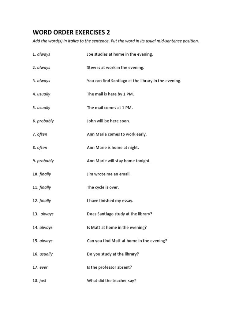 Word Order Exercises 2 | PDF