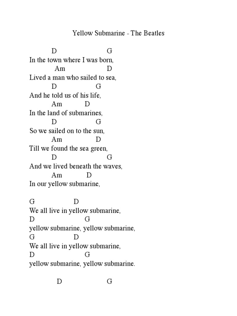 Guitar Chords Yellow Submarine