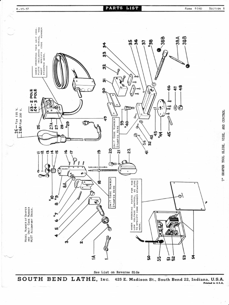 Southbend Shaper V2 Parts List | Screw | Mechanical Engineering