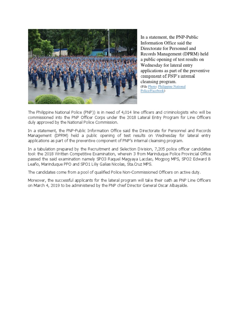 PNP Lateral Entry Program Results 2018 | PDF