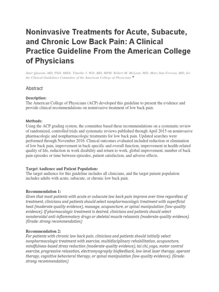 Noninvasive Treatments For Acute, Subacute, and Chronic Low Back Pain ...