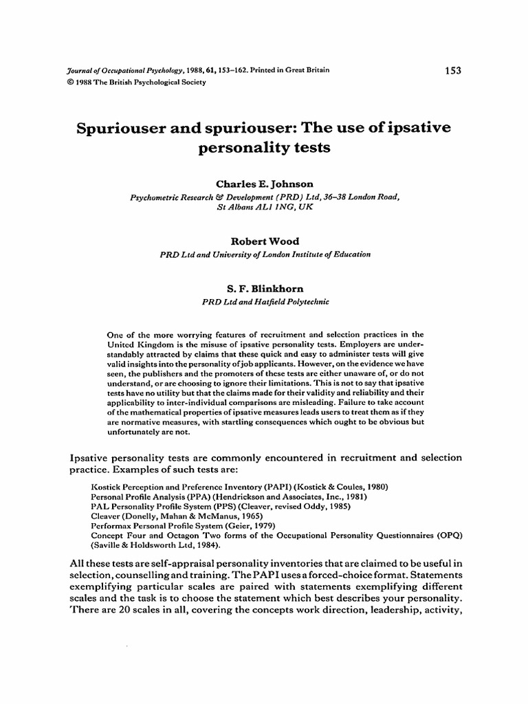 Ipsative Personality Tests | PDF | Factor Analysis | Variance