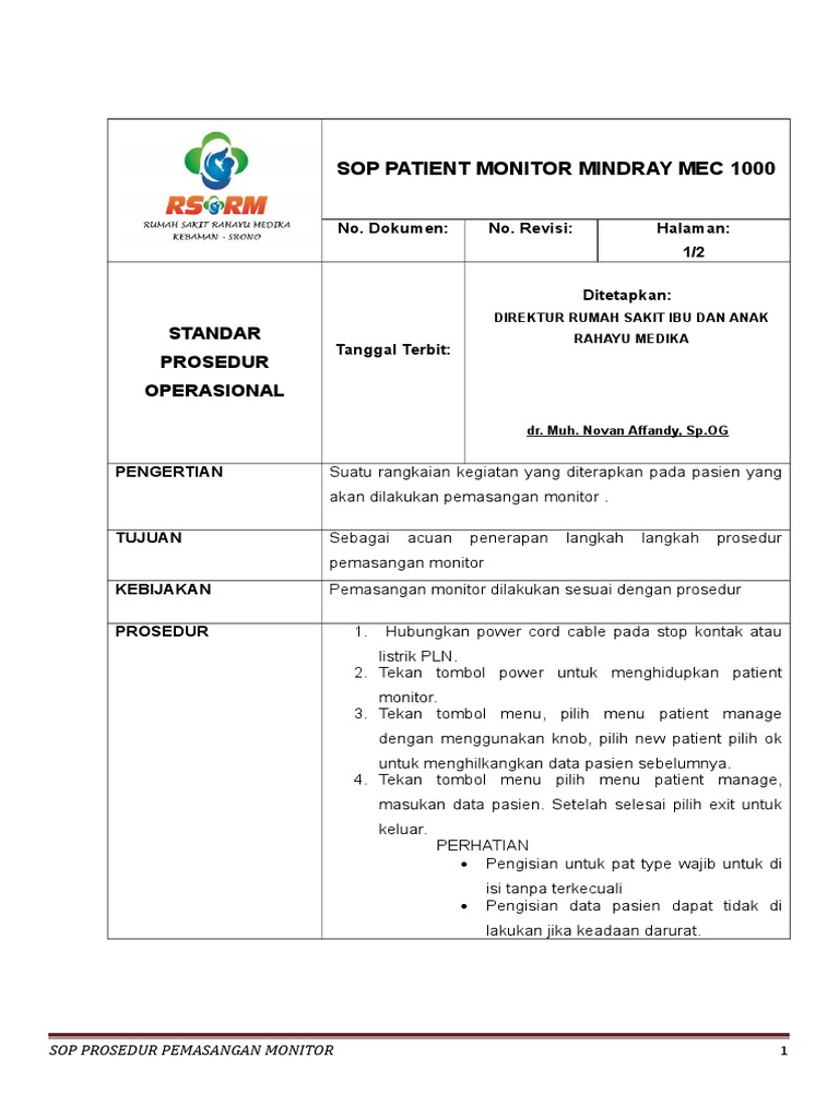 Pemasangan Monitor Mindray MEC 1000 | PDF