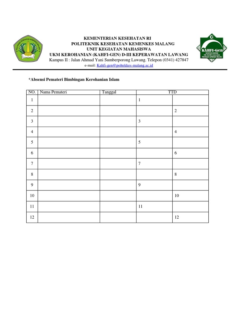 Contoh Absensi Kegiatan | PDF