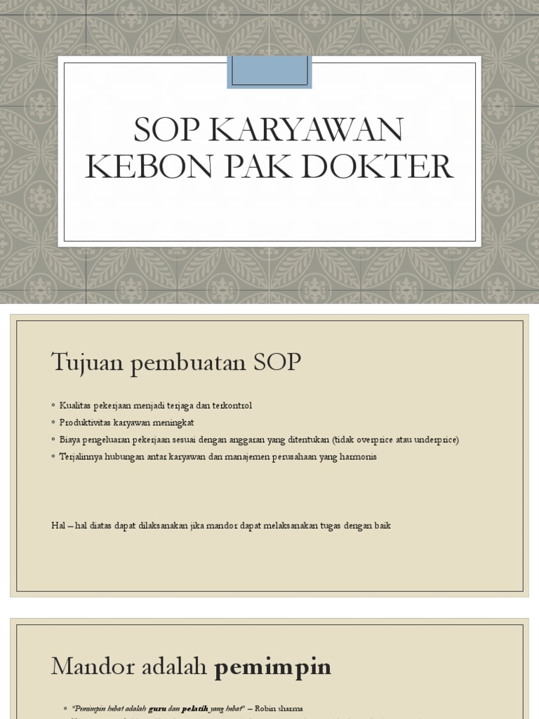 SOP Mandor Kebon | PDF | Pengembangan Diri