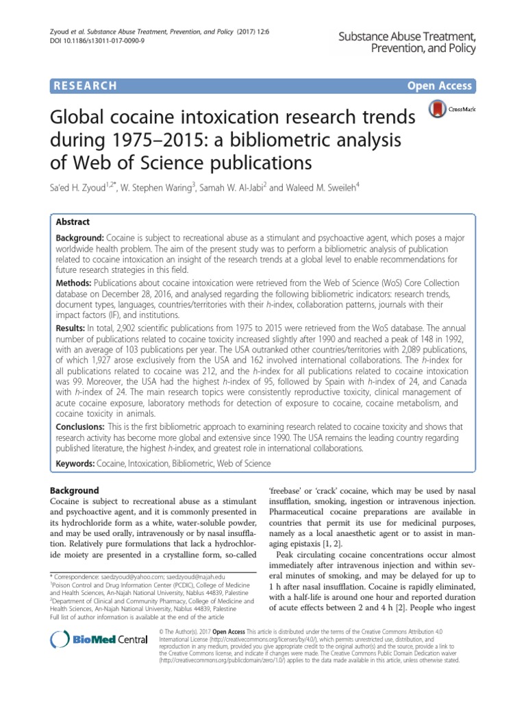 Global Cocaine Intoxication Research Trends During 1975 - 2015: A ...