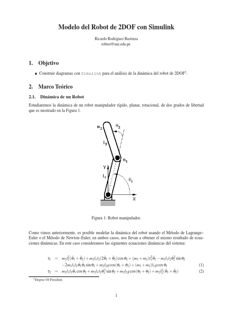 Modelo Dinámico de Robot 2DOF en Simulink | PDF | Fricción | Matriz ...