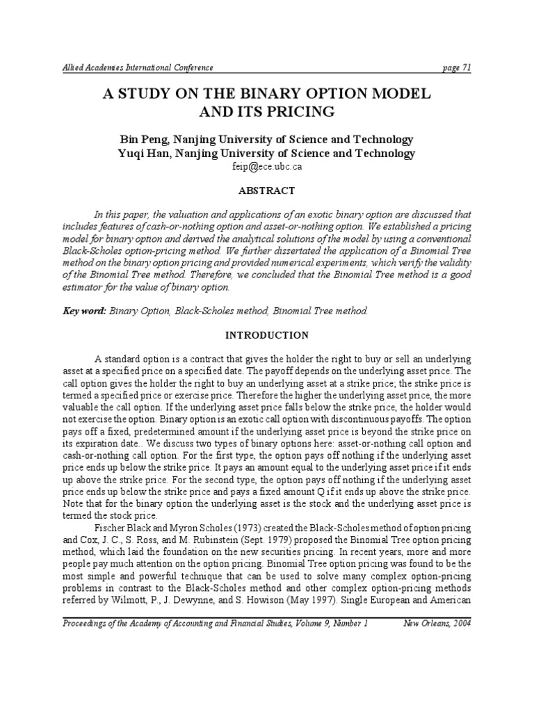 Binary Option Pricing Model Analysis | PDF | Black–Scholes Model ...