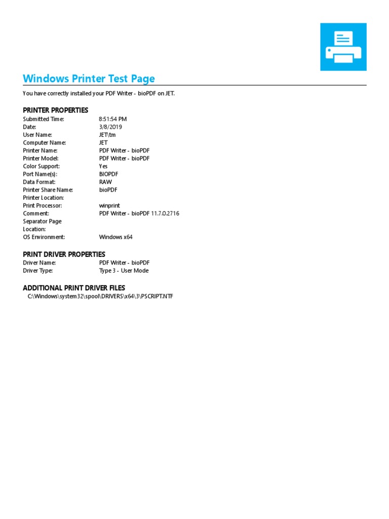 Windows PDF Writer Test Page Details | PDF