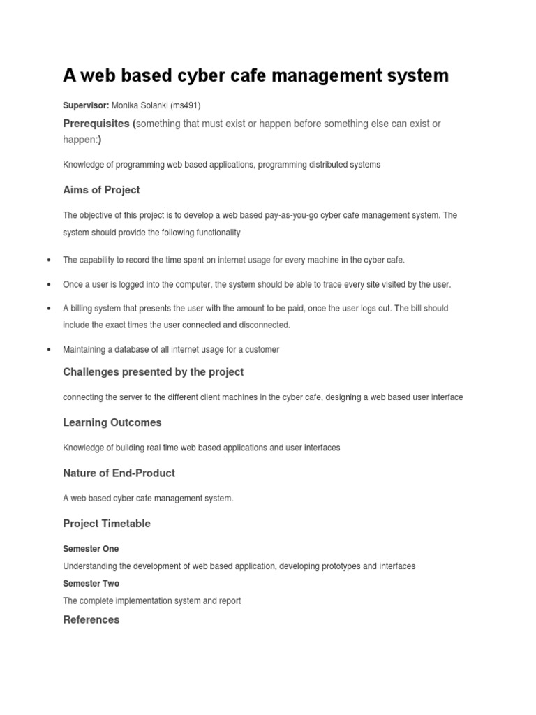 Web-Based Cyber Cafe Management System | PDF | Web Application | Internet