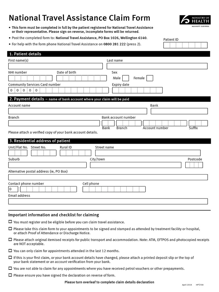 National Travel Assistance Claim Form: 1. Patient Details | PDF ...