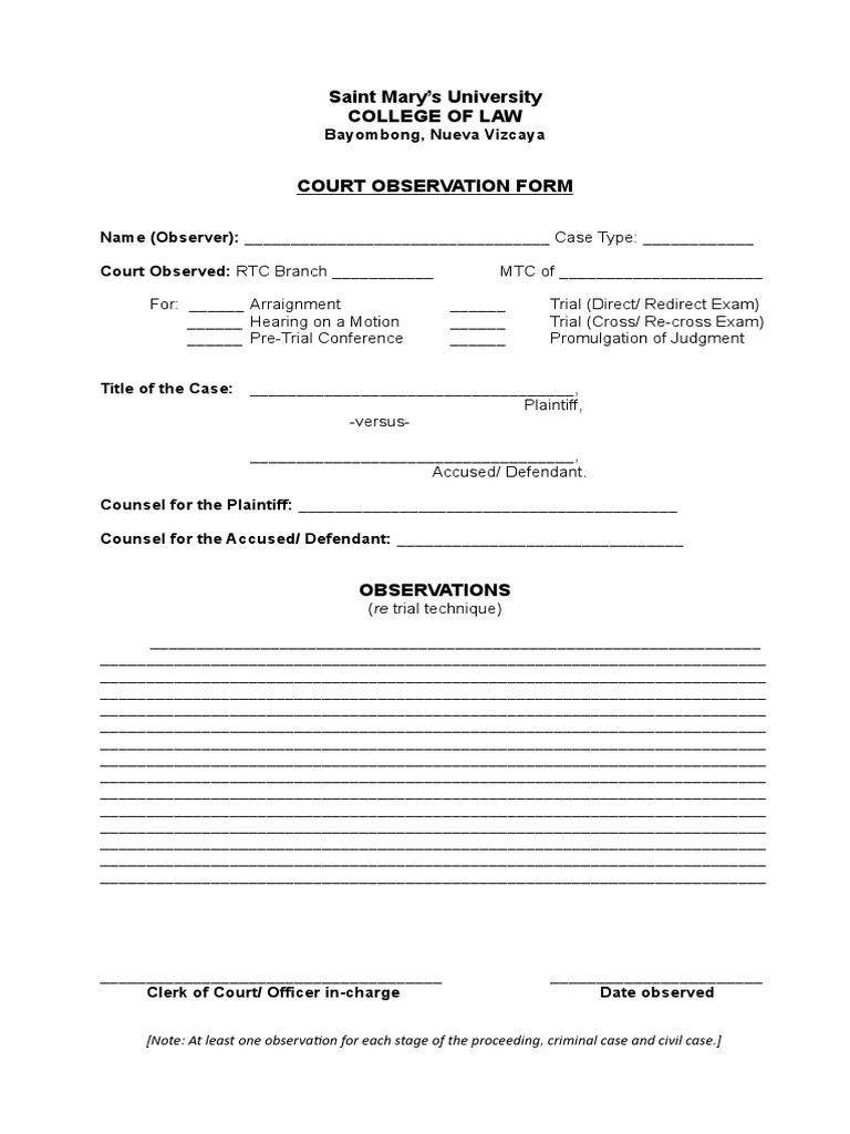 Court Observation Form Law | PDF | Legal Procedure | Lawsuit