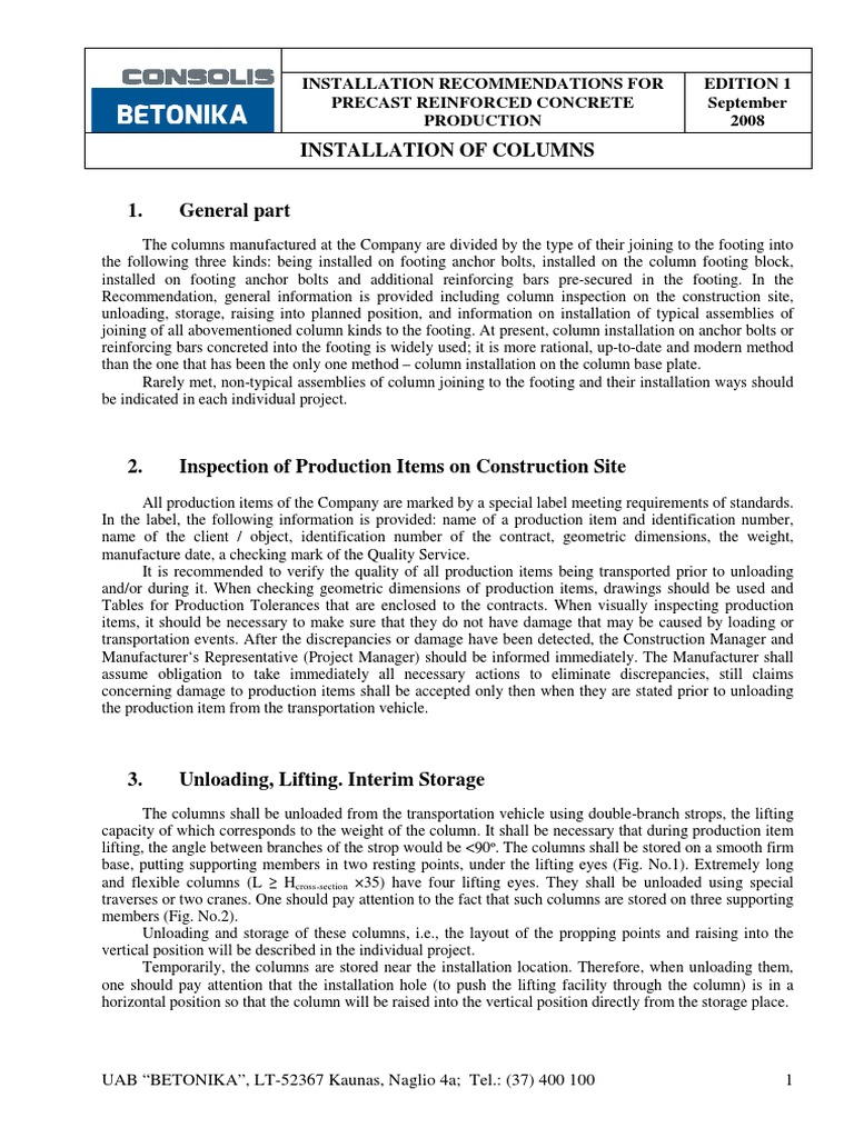 Installation of Columns: Installation Recommendations For Precast ...