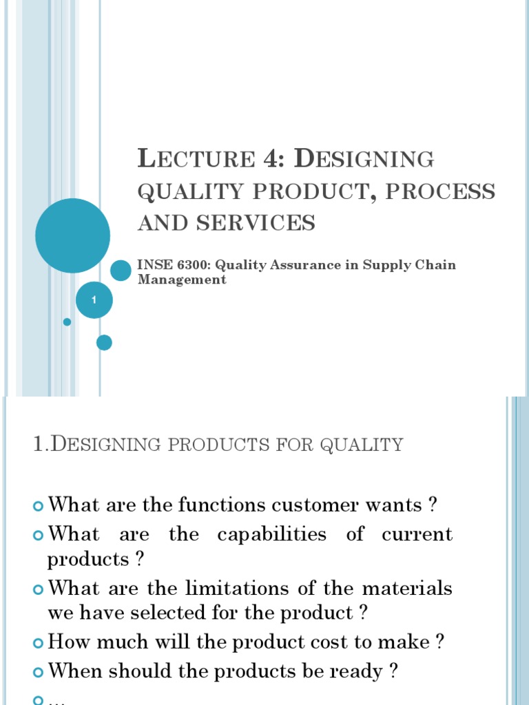 Designing for Quality: A Lecture on Product, Process, and Service ...