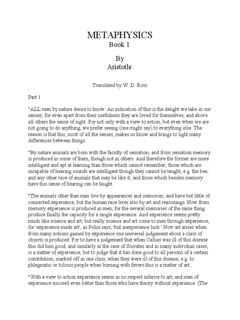 Metaphysics: Book 1 by Aristotle | PDF | Reason | Plato