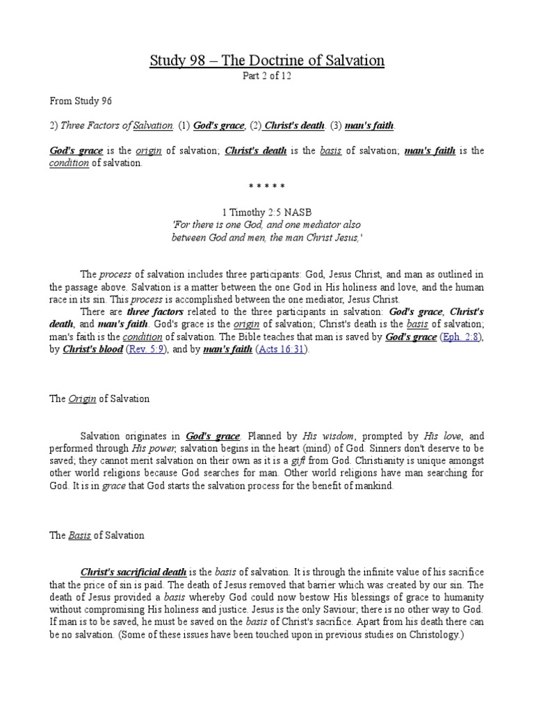 Study 98 - The Doctrine of Salvation | PDF | Salvation | Grace In ...