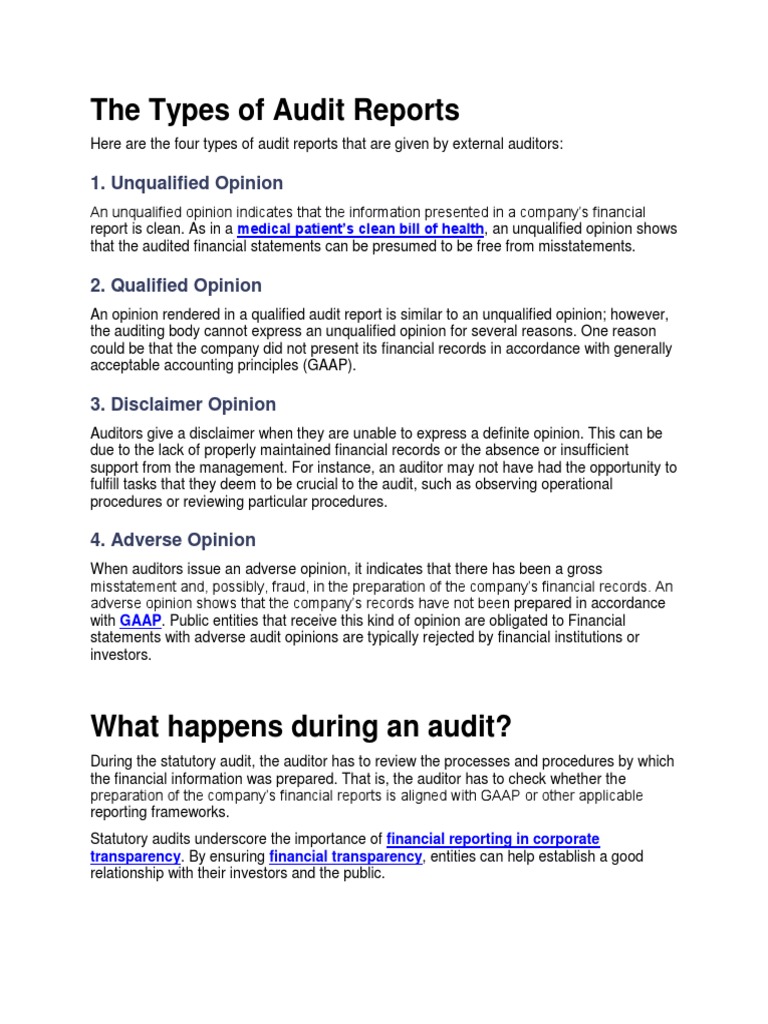 Types of Audit Reports (Opinion) | PDF | Auditor's Report | Financial Audit