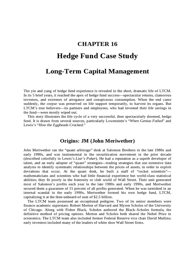 Hedge Fund Case Study: Long-Term Capital Management | PDF | Long Term Capital Management | Arbitrage