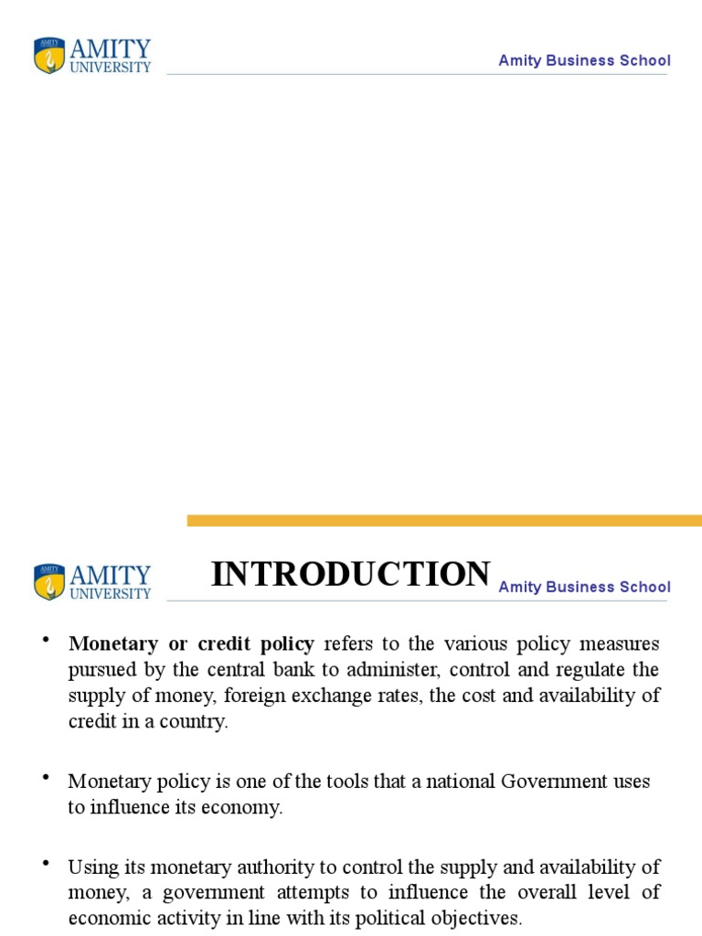 Monetary Policy: Amity Business School | PDF | Monetary Policy ...