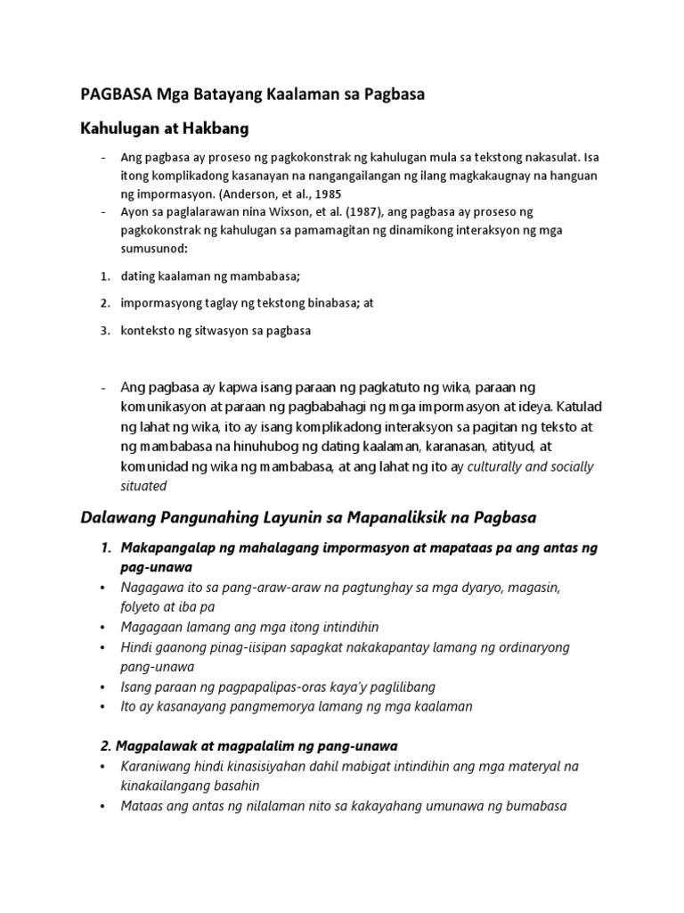Pagbasa at Pagsusuri | PDF