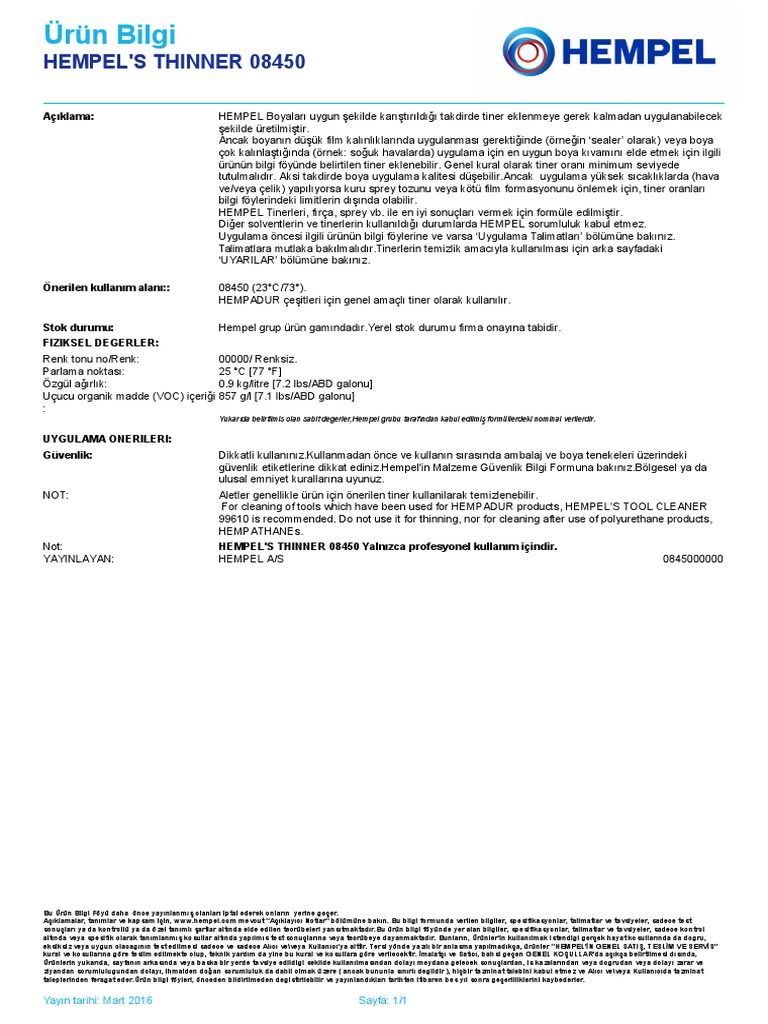 PDS Hempel's Thinner 08450 TR-TR | PDF