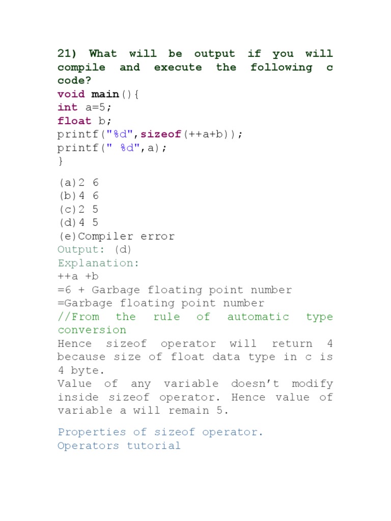 Void Int Float Sizeof Main A 5 B Printf Ab Printf A A