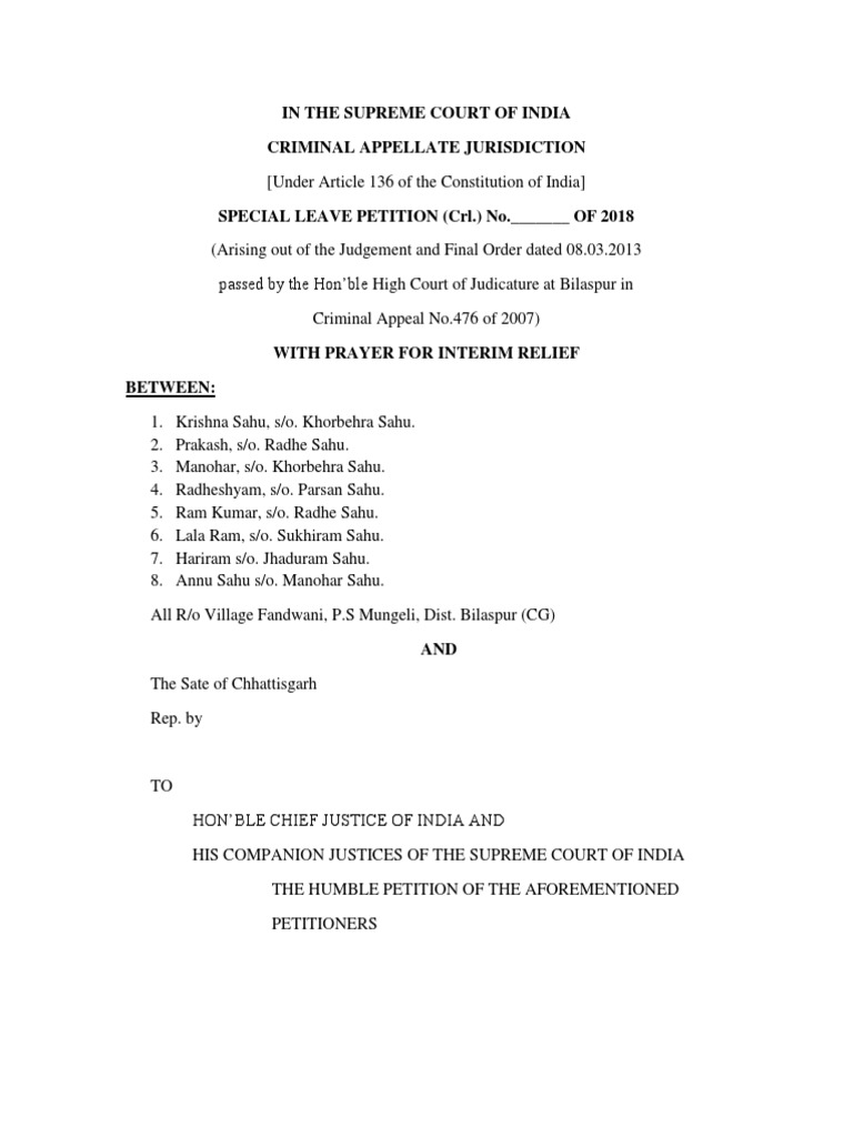 SLP Format | PDF | Supreme Courts | Bail