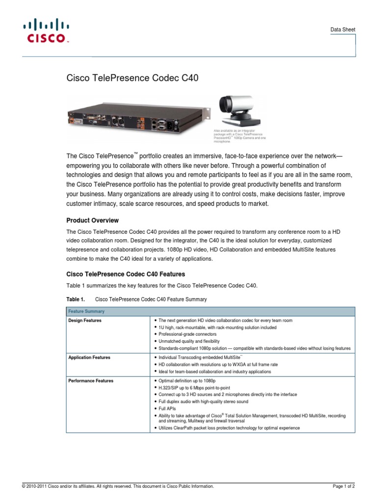 VTC Endpoints - Cisco C40 | PDF | I Pv6 | Information And ...