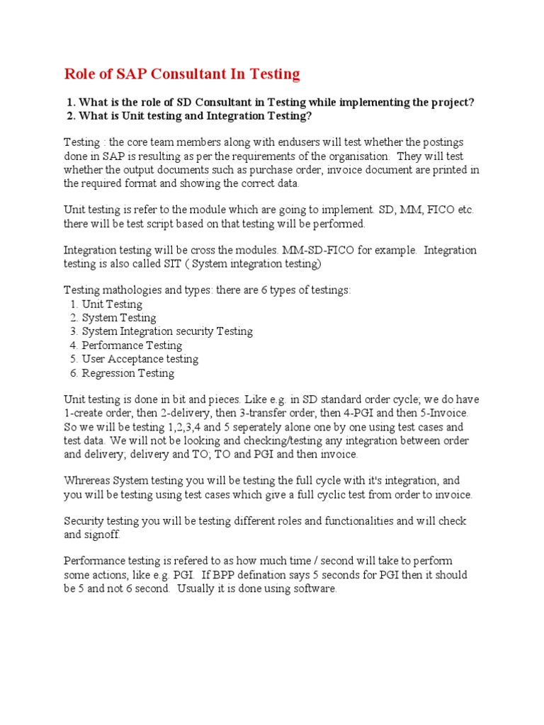 SAP Testing | PDF | Unit Testing | Information Technology Management