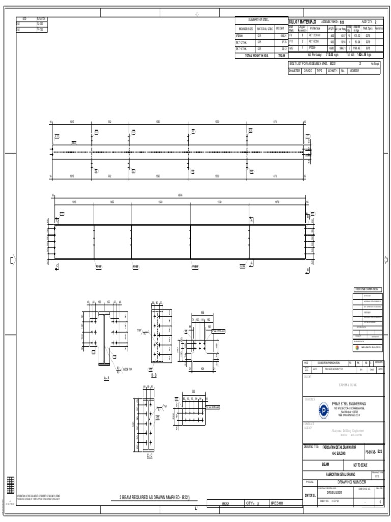 Bill of Materials: 2 Beam Required As Drawn Marked-B22 | PDF