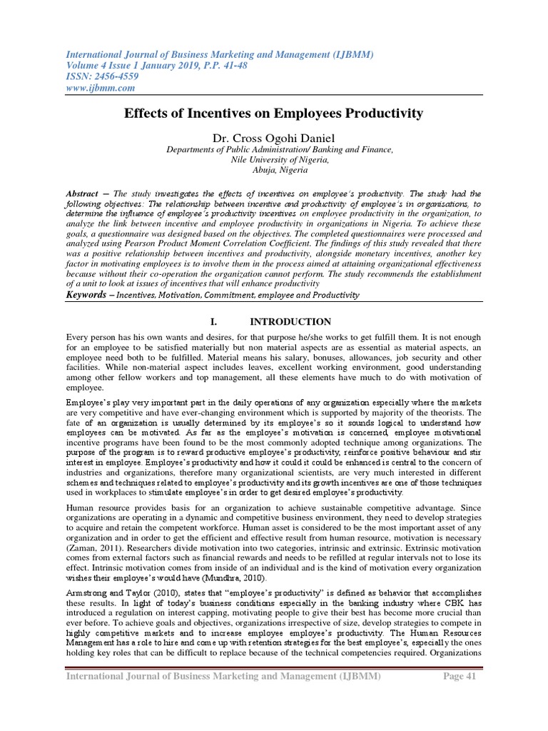 Incentives and Employee Productivity Impact | PDF | Coefficient Of ...