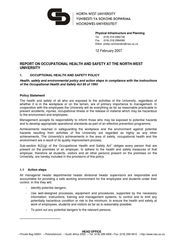 Occupational Health and Safety Report | PDF | Occupational Safety And ...
