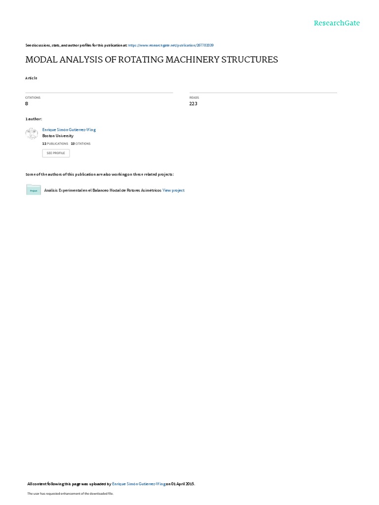 Modal Analysis of Rotating Machinery Structures PDF | PDF | Eigenvalues ...