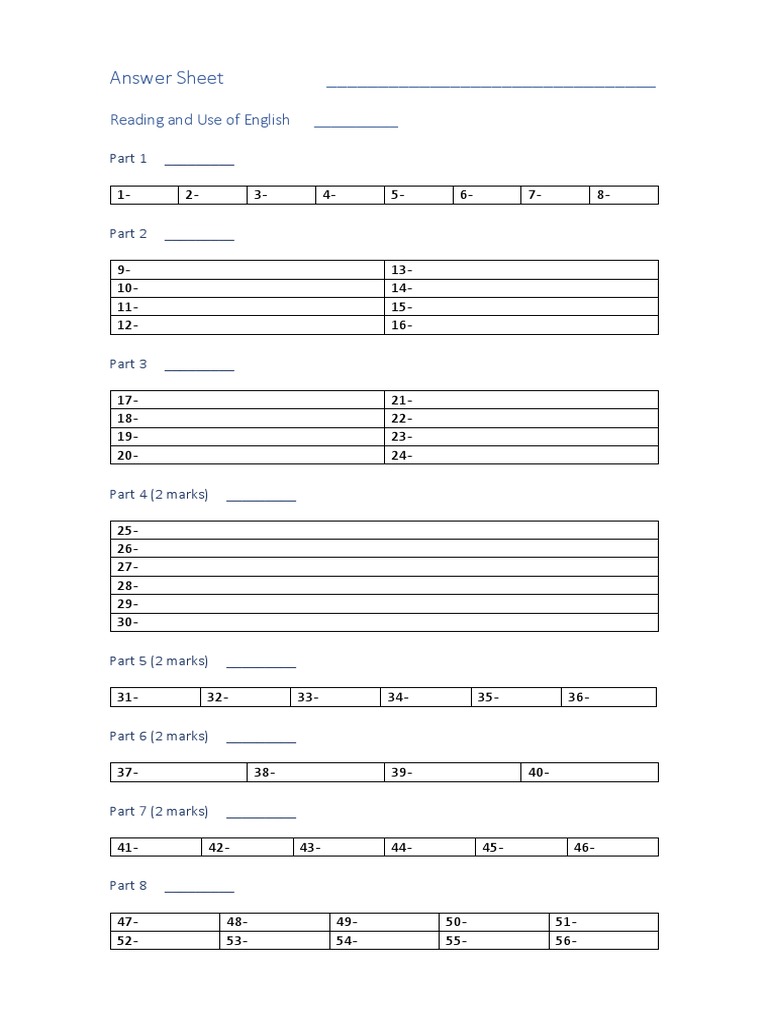 CAE Answer Sheet Sections Guide | PDF