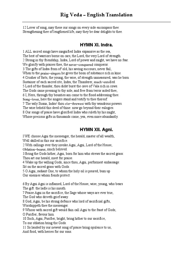 Rig Veda English Translation: HYMN XI. Indra | PDF | Sacrifice ...
