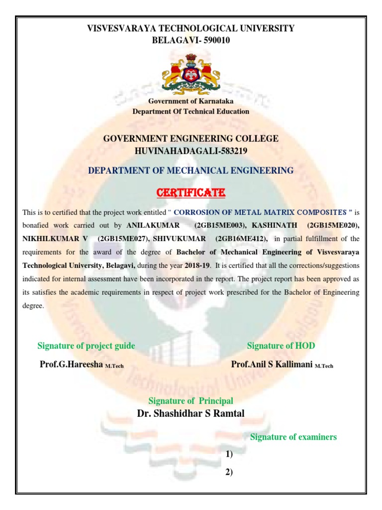 Certificate: Visvesvaraya Technological University BELAGAVI-590010 | PDF