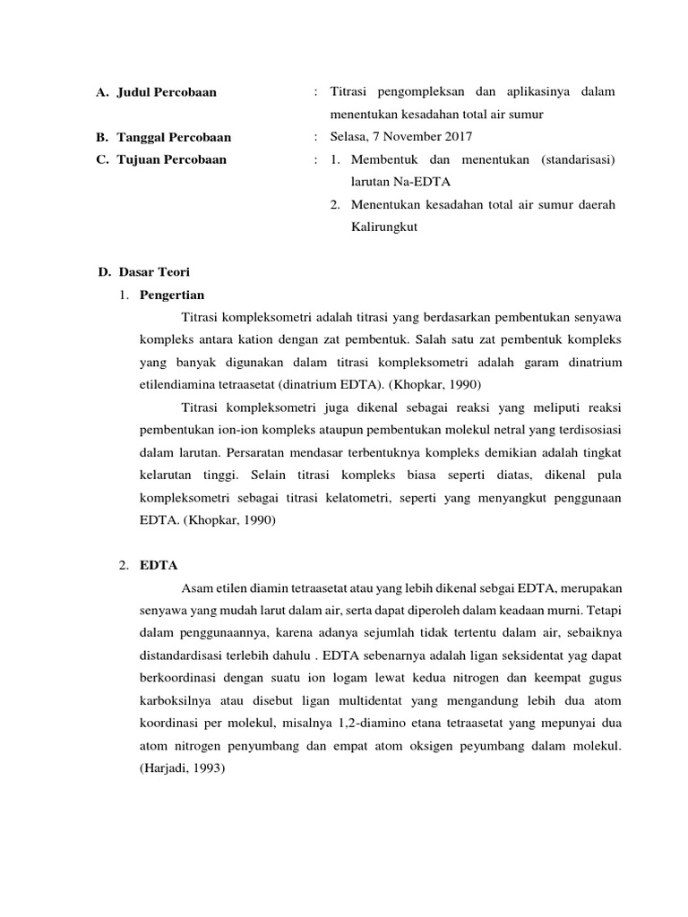 Laporan Praktikum Analitik Kompleksometri Air Sumur | PDF