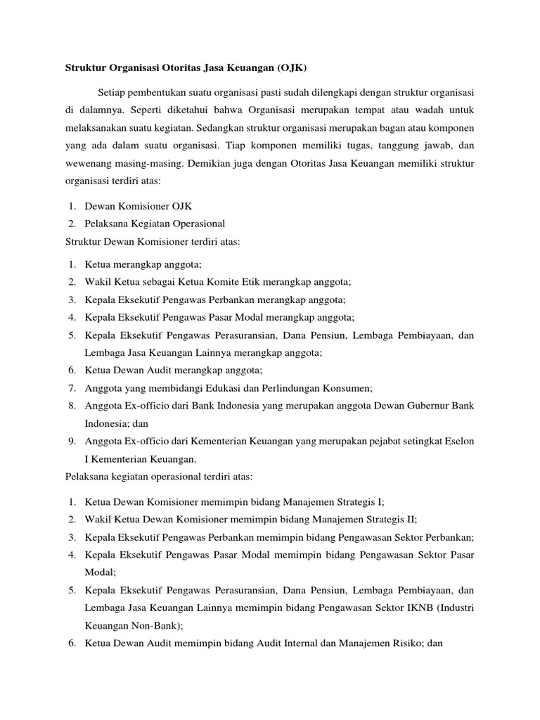Struktur Organisasi Otoritas Jasa Keuangan (OJK) | PDF | Hukum