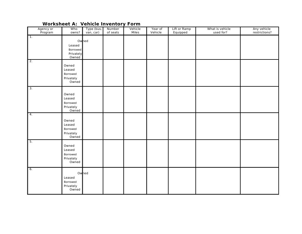 Worksheet A: Vehicle Inventory Form: Borrowed | PDF