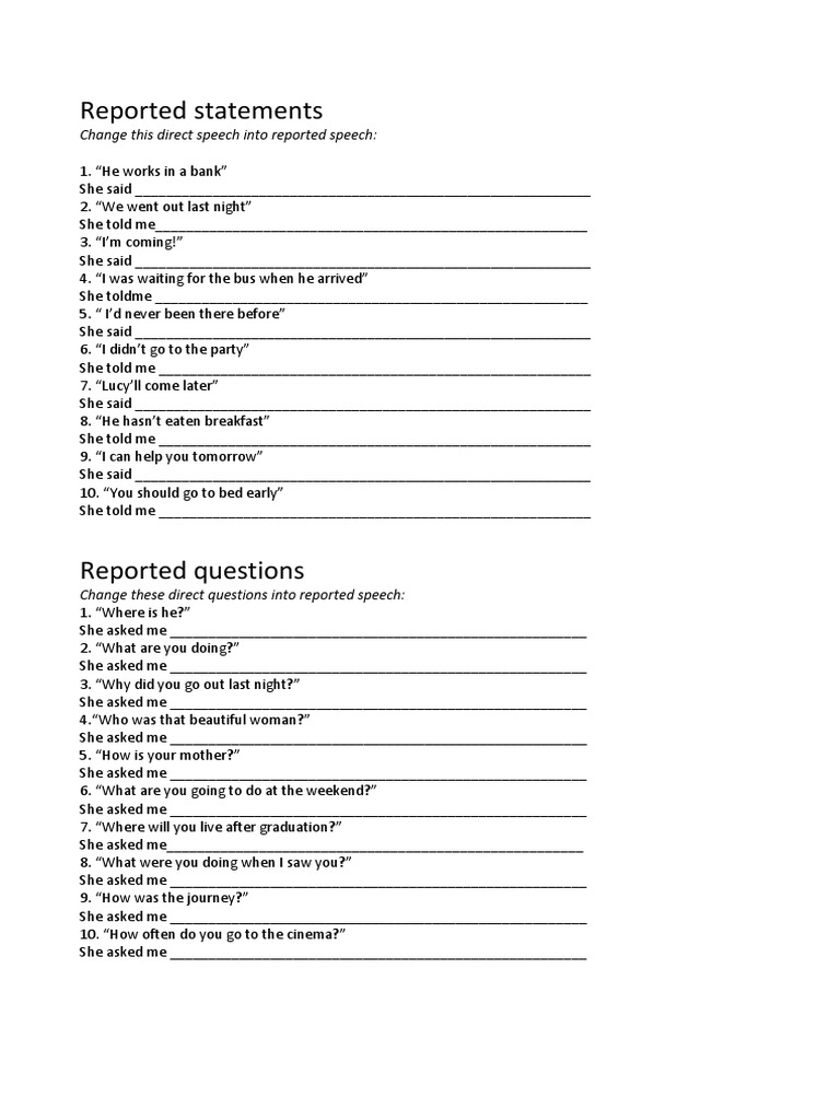 Reported Speech Practice Guide | PDF | Foreign Language Studies