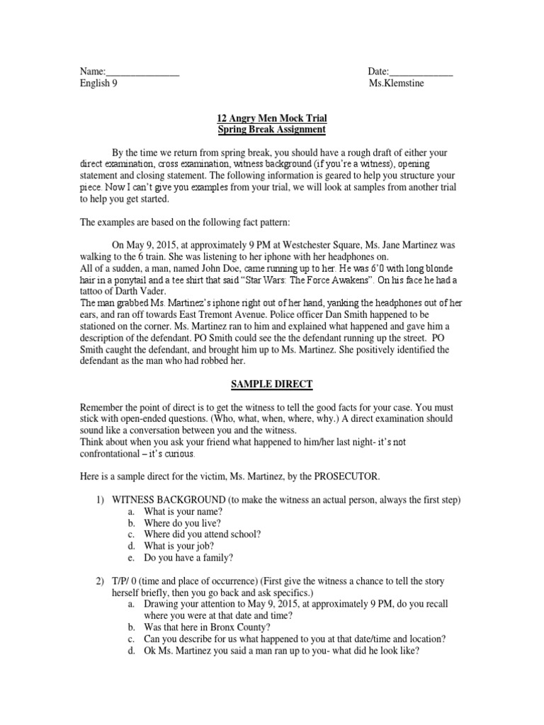 Mock Trial Samples | PDF | Witness Impeachment | Witness