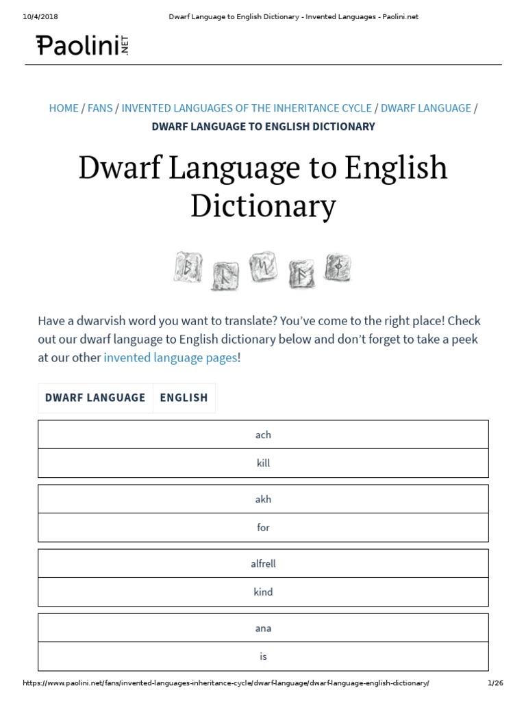 Dwarf Language To English Dictionary - Invented Languages | PDF ...