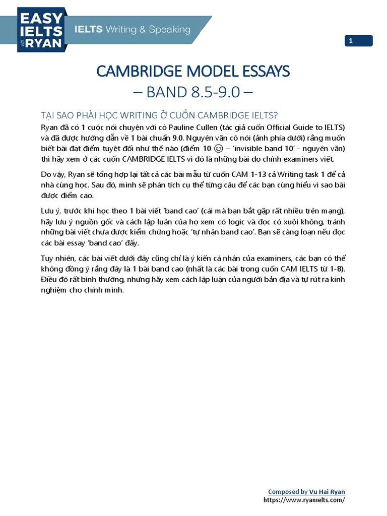 Cambridge Model Essays - BAND 8.5-9.0 -: Tại Sao Phải Học Writing Ở ...