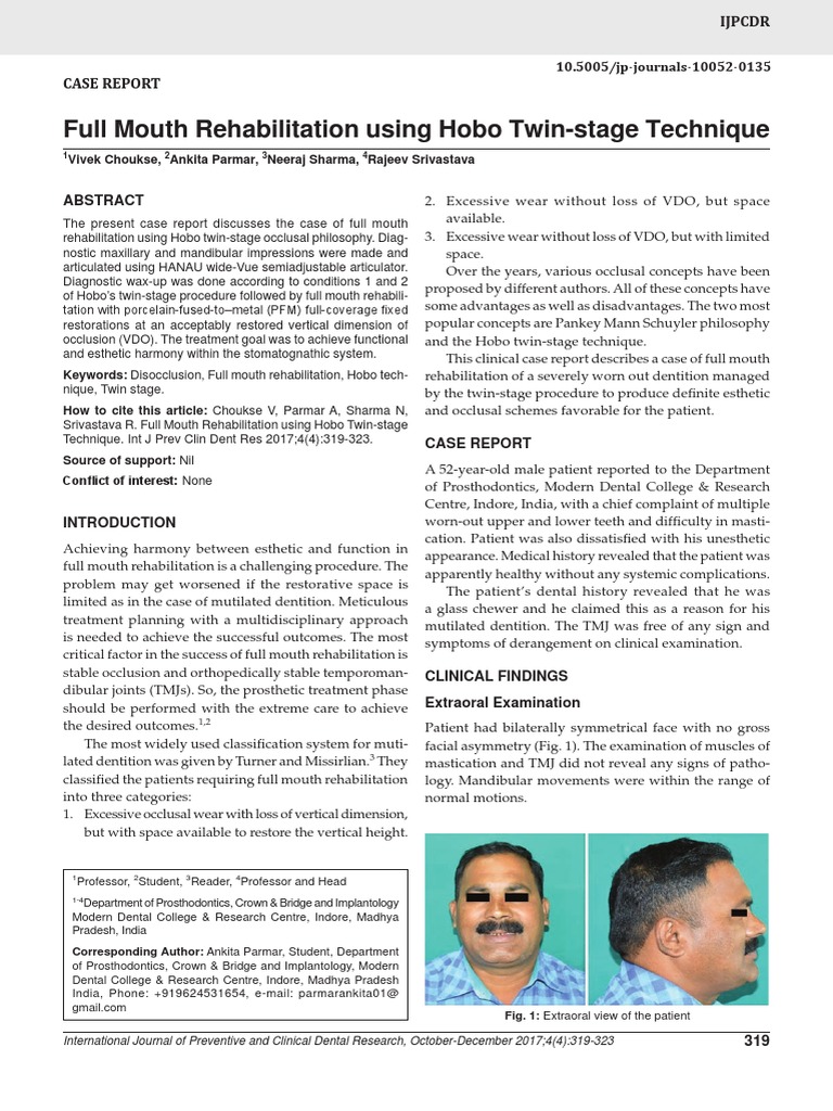 Full Mouth Rehabilitation Using Hobo Twin-Stage Technique | PDF | Human ...