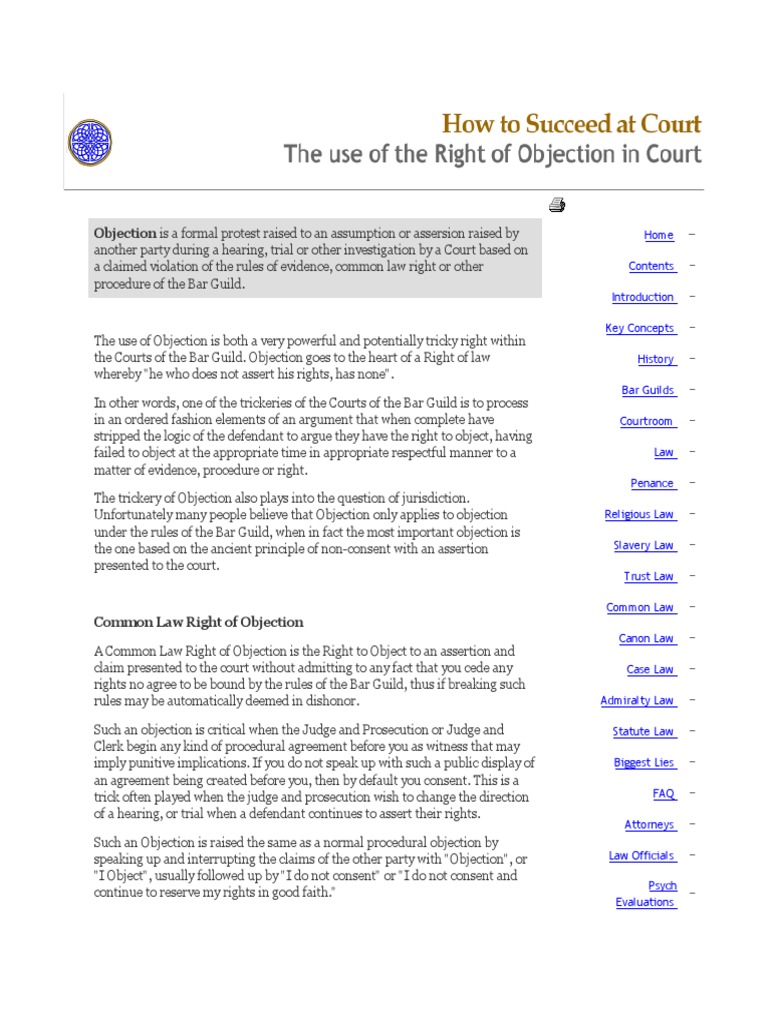 Objection Is A Formal Protest Raised To An Assumption or Assersion ...