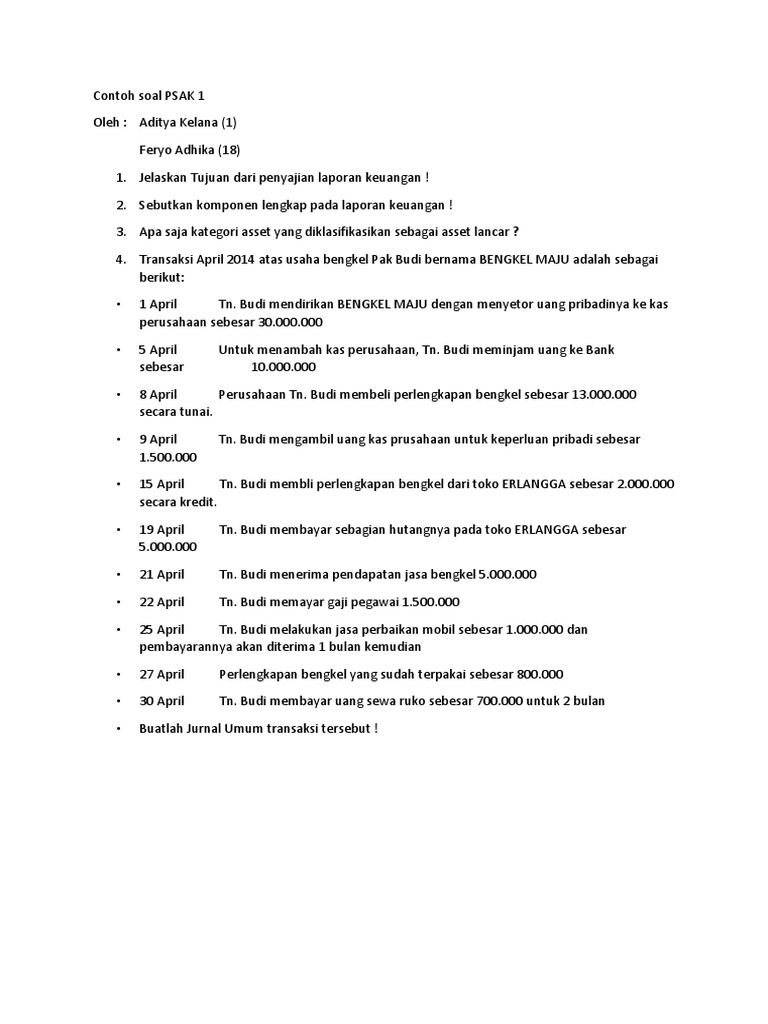 Contoh Soal PSAK 1 dan Jurnal Umum | PDF | Bisnis | Pengelolaan ...