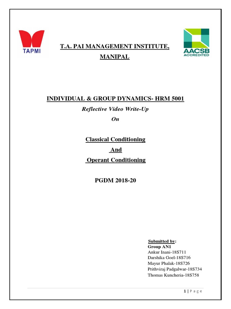 Organisational Behaviour Reflective Video (Group An1) | PDF | Classical Conditioning | Reinforcement